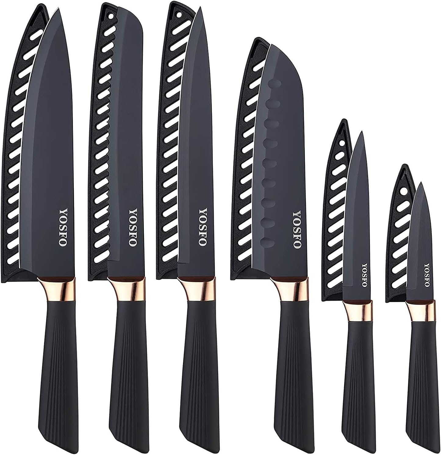 hecef 6 Pieces Kitchen Knife Set with Covers, Stainless Steel Colour ...