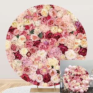 Amazon.com : Yeele 7x7ft Floral Round Backdrop Cover Pink Rose Flowers ...