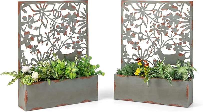 Giantex Decorative Privacy Screen, Rust Color, Metal Planter with ...
