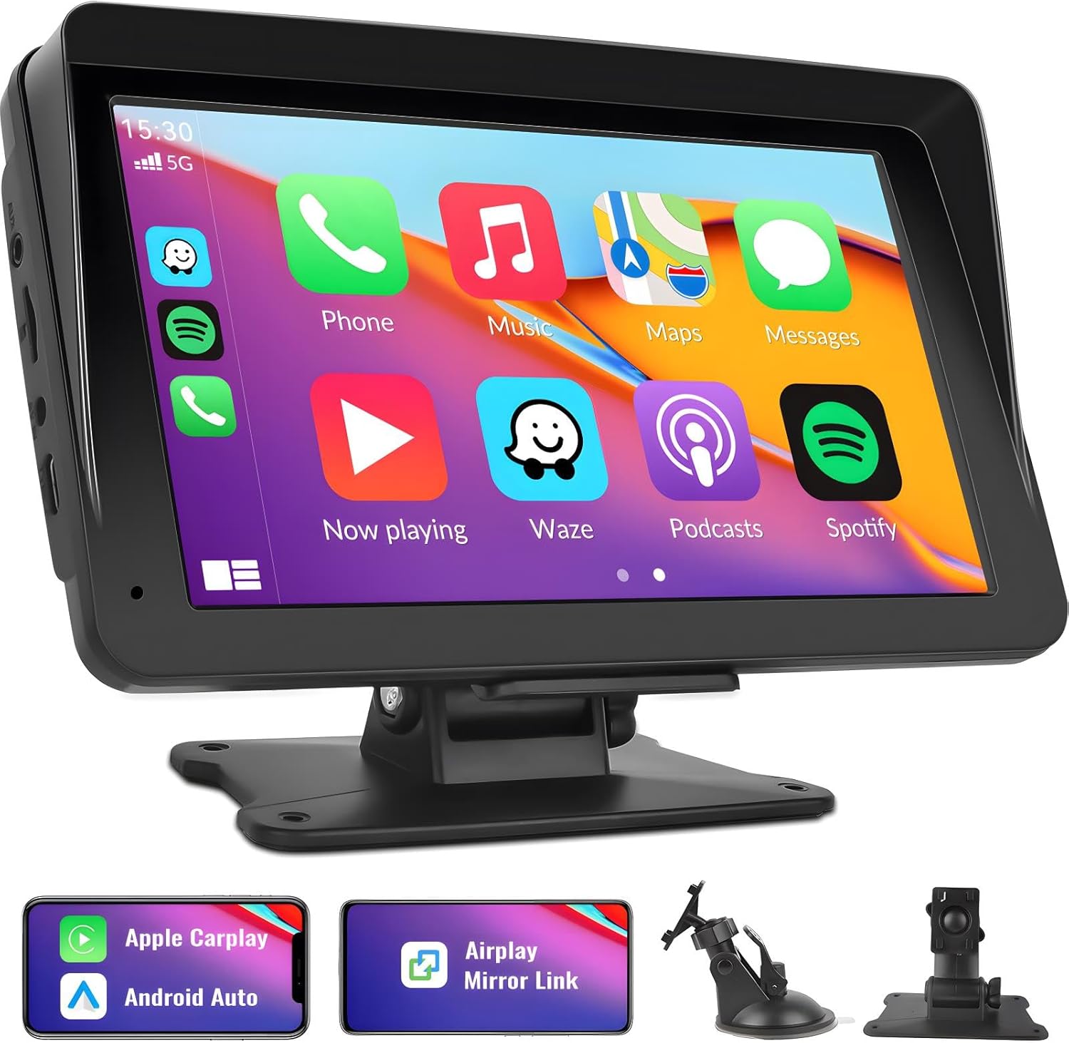 CAMECHO Wireless Carplay Android Auto Car Stereo 7 Inch Portable Apple ...