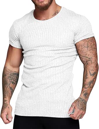 Amazon.com: COOFANDY Men's Muscle T Shirts Stretch Short Sleeve Crew ...
