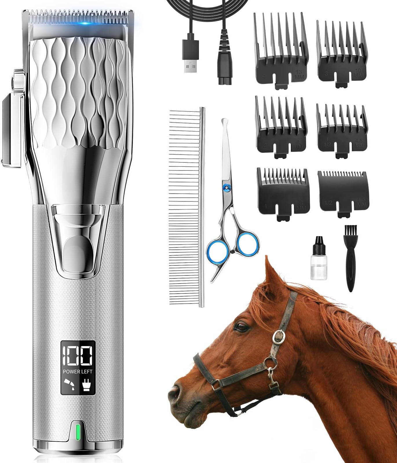 Amazon.com: GHWMYD Rechargeable Horses Clippers, Cordless Pet Hair ...