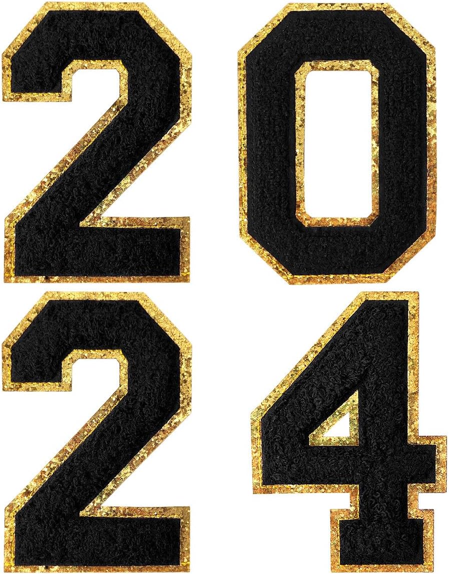 Amazon.com: GYGYL 4PCS 2024 Chenille Glitters Numbers Patch, Iron on ...