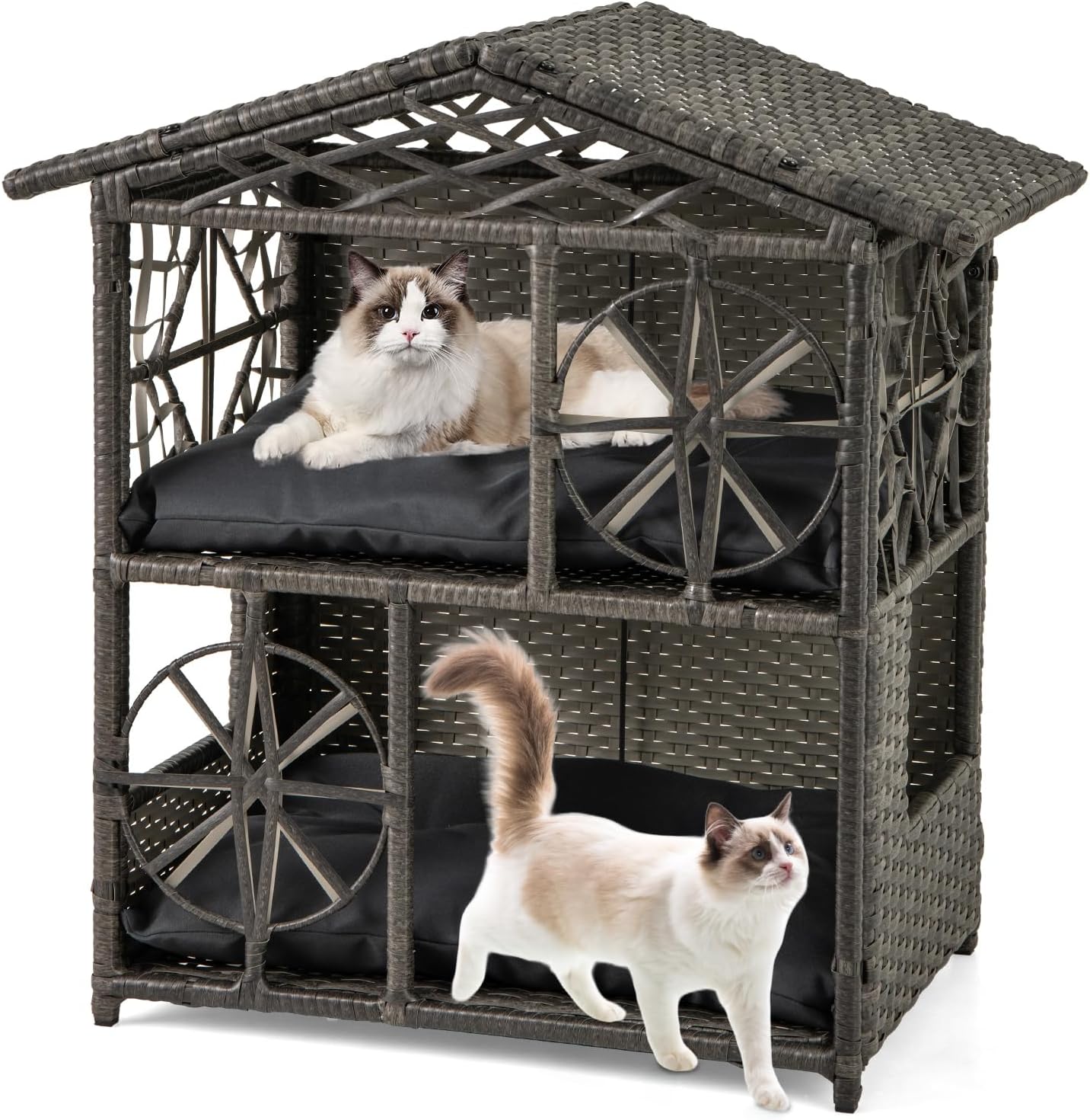 Amazon.com : Tangkula 2-Story Rattan Cat House, Wicker Cat Cave Bed ...