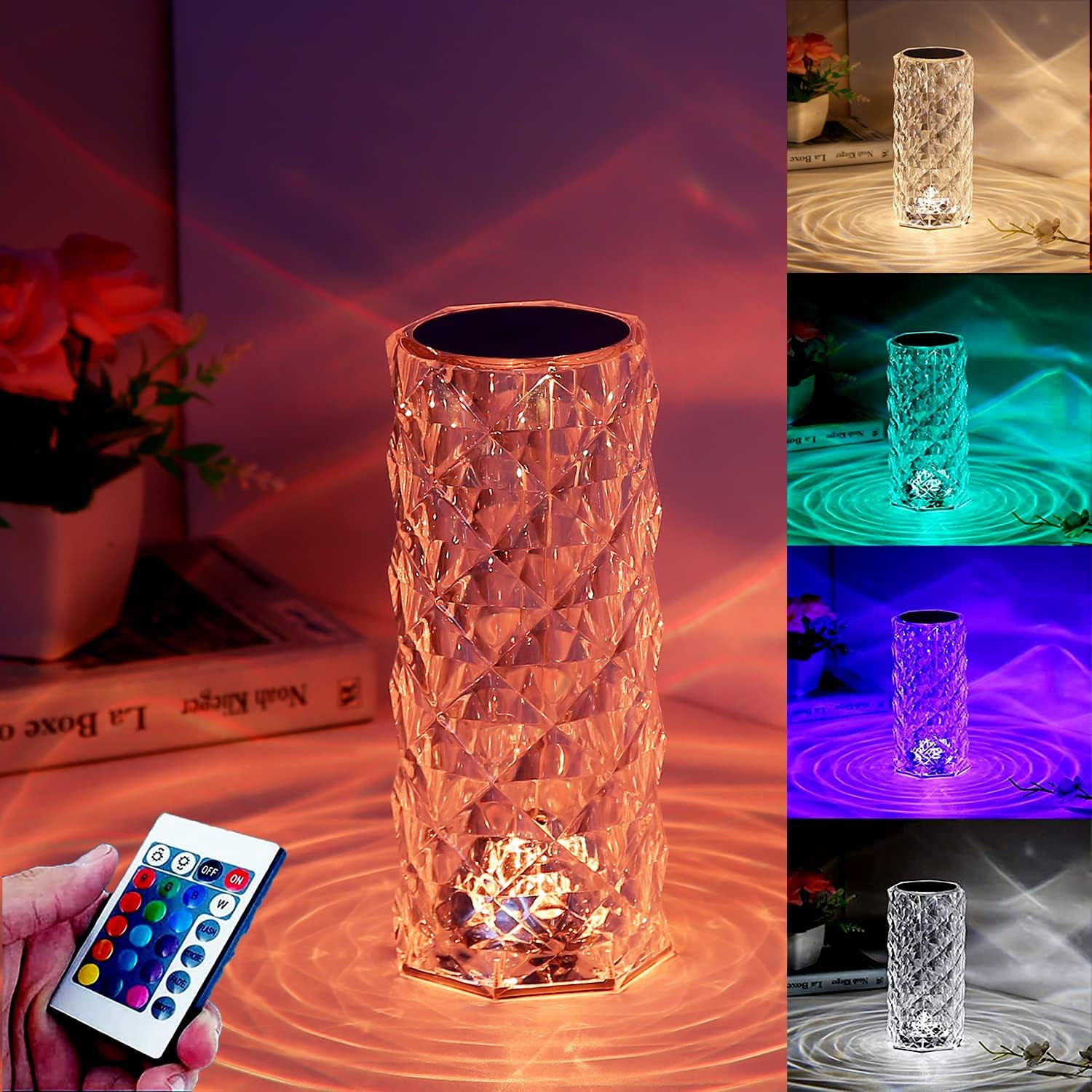 Crystal Rose Desk Lamp, Night Light16 RGB Color Changing Bedside Lamp ...