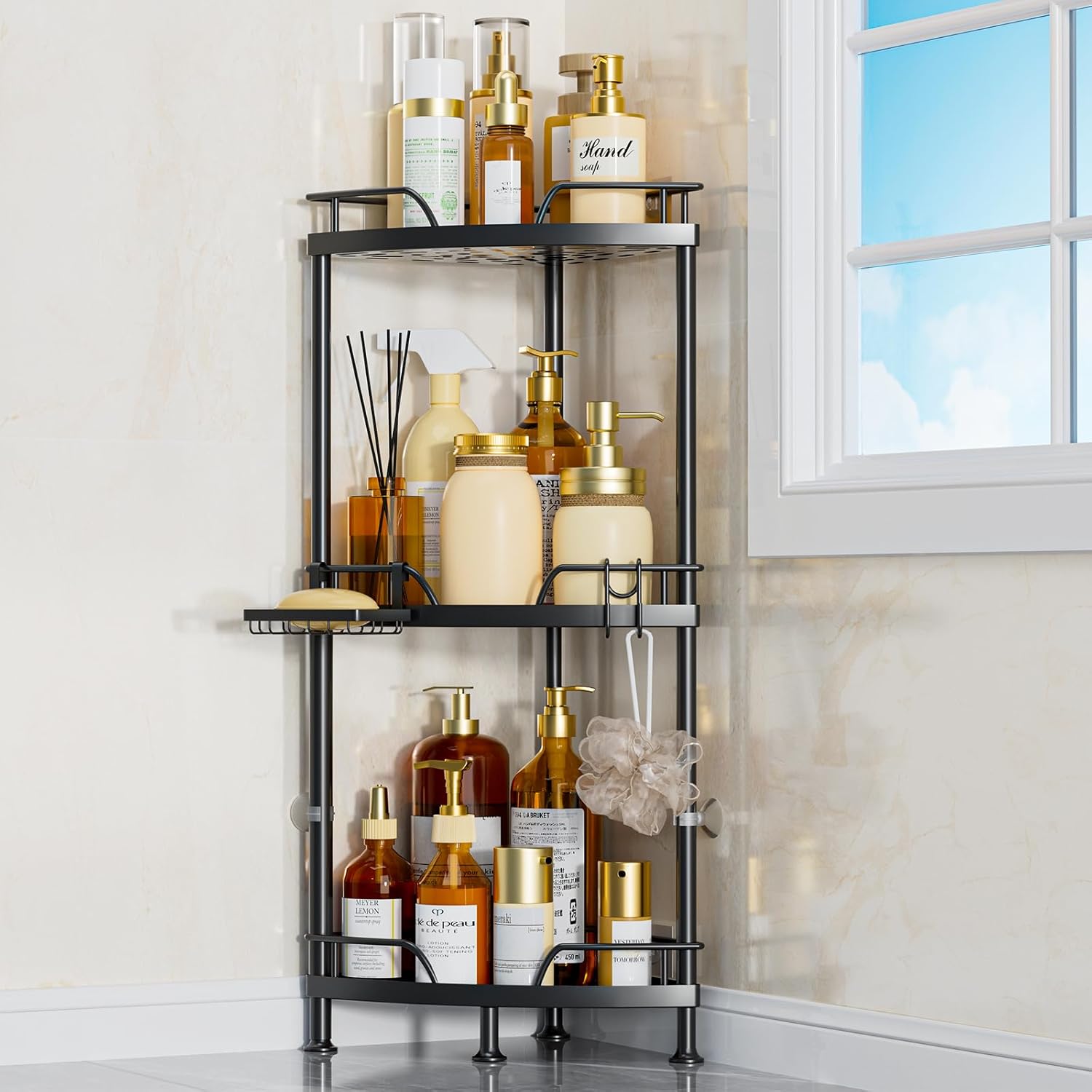 Amazon.com: Cutfafa Modern/Contemporary Black 3 Tier Shower Caddy ...