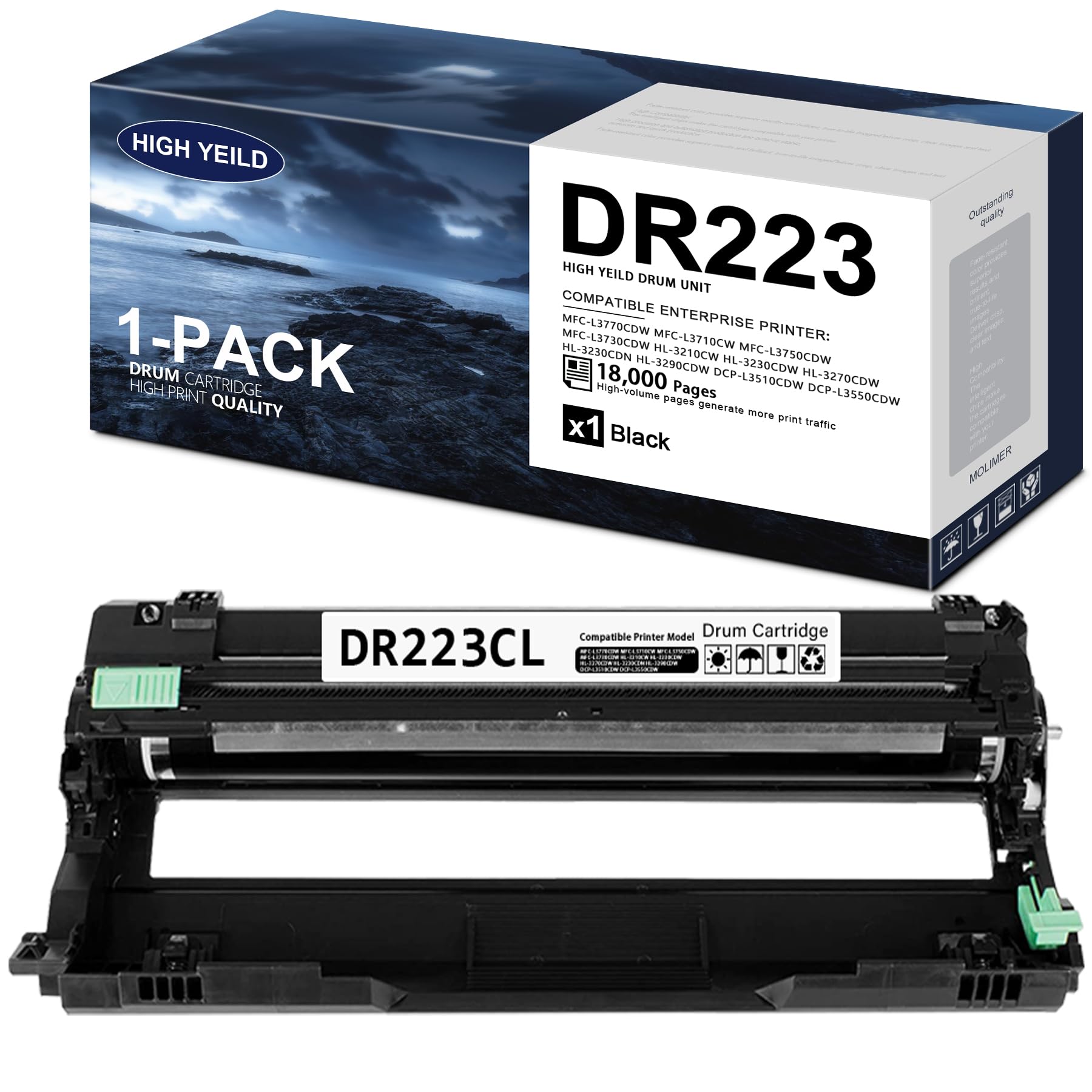 Amazon.com: 1-Pack Black Compatible DR223CL Drum Unit Replacement for ...