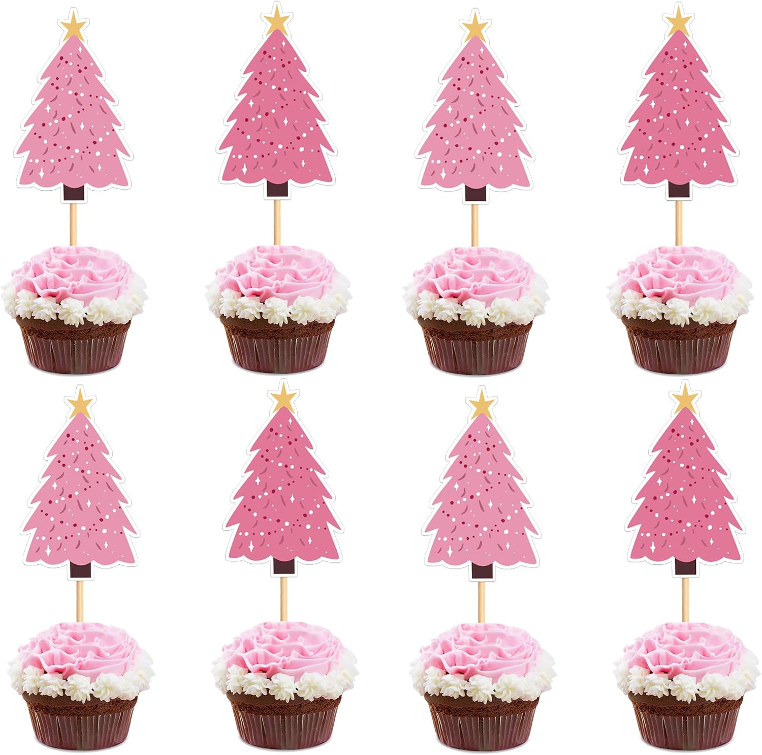 Amazon.com: Cyodoos 24PCS Christmas Tree Cupcake Toppers Picks Xmas ...