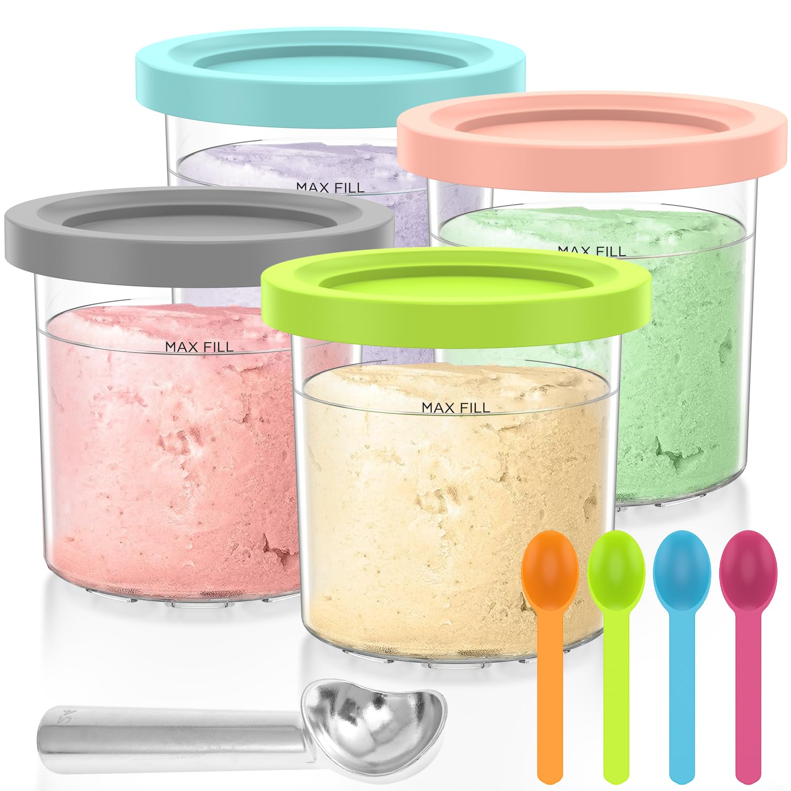 4 Pack Ice Cream Tubs for Ninja Creami, Stackable Ice Cream Pints ...