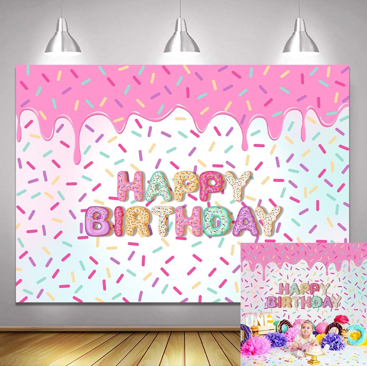 Amazon.com : Donut Theme Backdrop Donut Grow Up Birthday Party ...