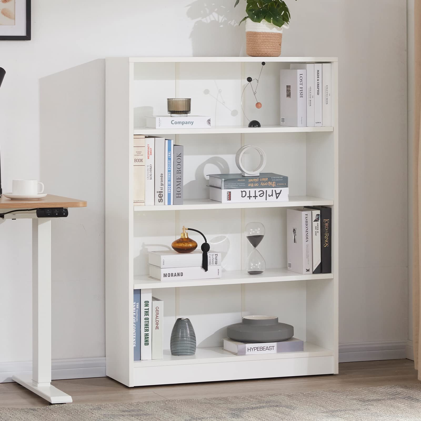 Snapklik.com : White Bookshelf For Bedroom 4 Shelf Office Bookcase 48 ...