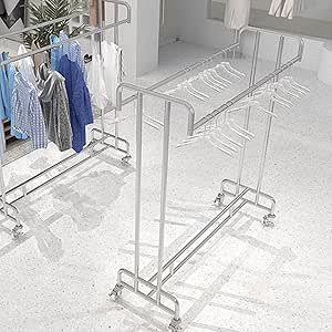 Glowshelfy Portable Metal Garment Display Rack with Rollers, Modern ...