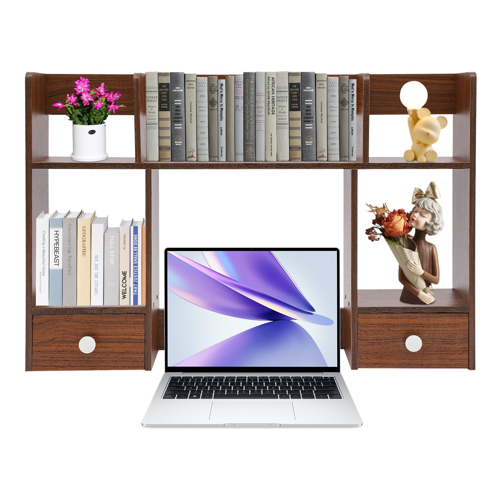Amazon.com: Desktop Organizer 2 Tier Bookshelf Storage Rack with 2 ...