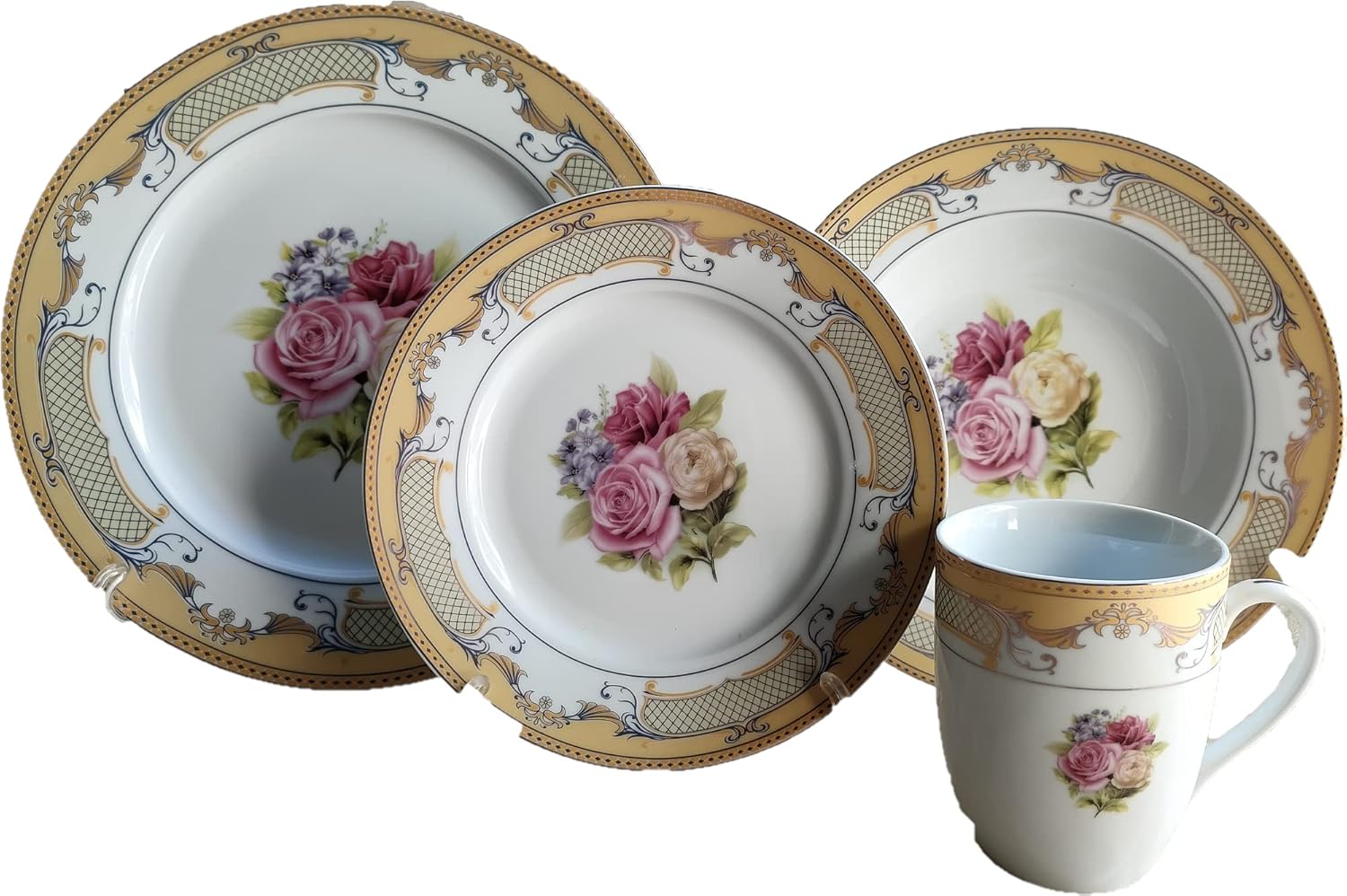 Amazon.com: Casabellagiftz 16-Piece Vintage Country Roses Dinneware Set ...