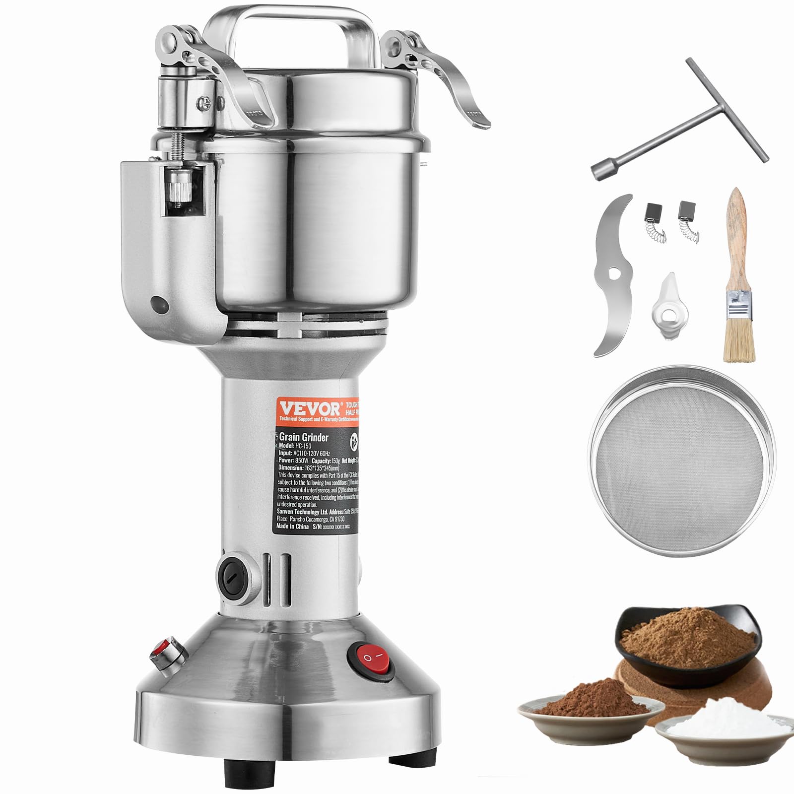 Amazon.com: VEVOR 150g Electric Grain Mill Grinder, High Speed 850W ...