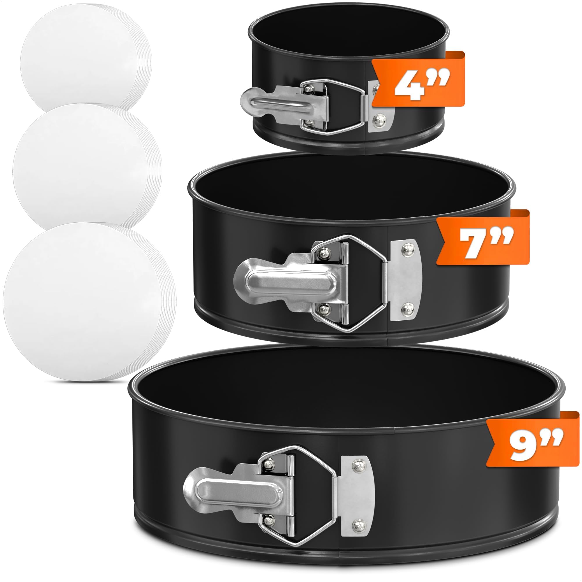 Amazon.com: Cake Springform Pan Set of 3 (4", 7", 9") With 60 Parchment ...