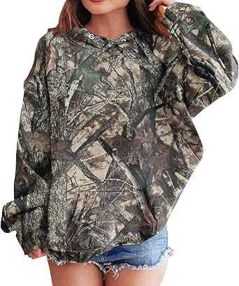 Amazon.com: Light Camo Hoodies for Teen Girls Cute Sweatshirt Maple Leaf Print Oversized Fleece ...