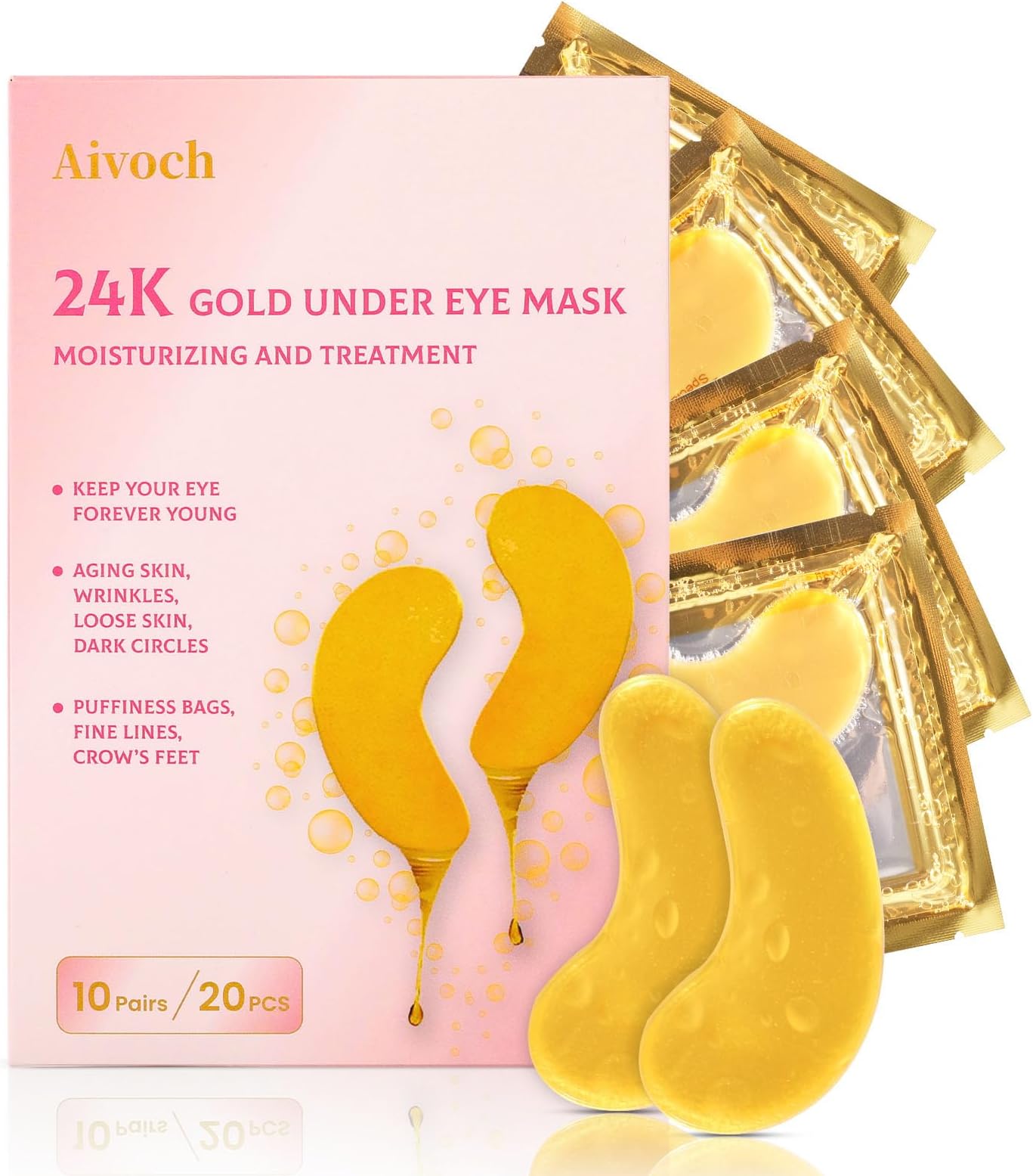 Amazon.com : Aivoch 10Pairs 20Pcs 24K Gold Under Eye Patches, Collagen ...