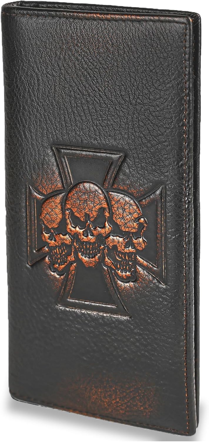 Amazon.com: DK86 Skull Long Wallet For Men Full Grain Leather with Hand ...