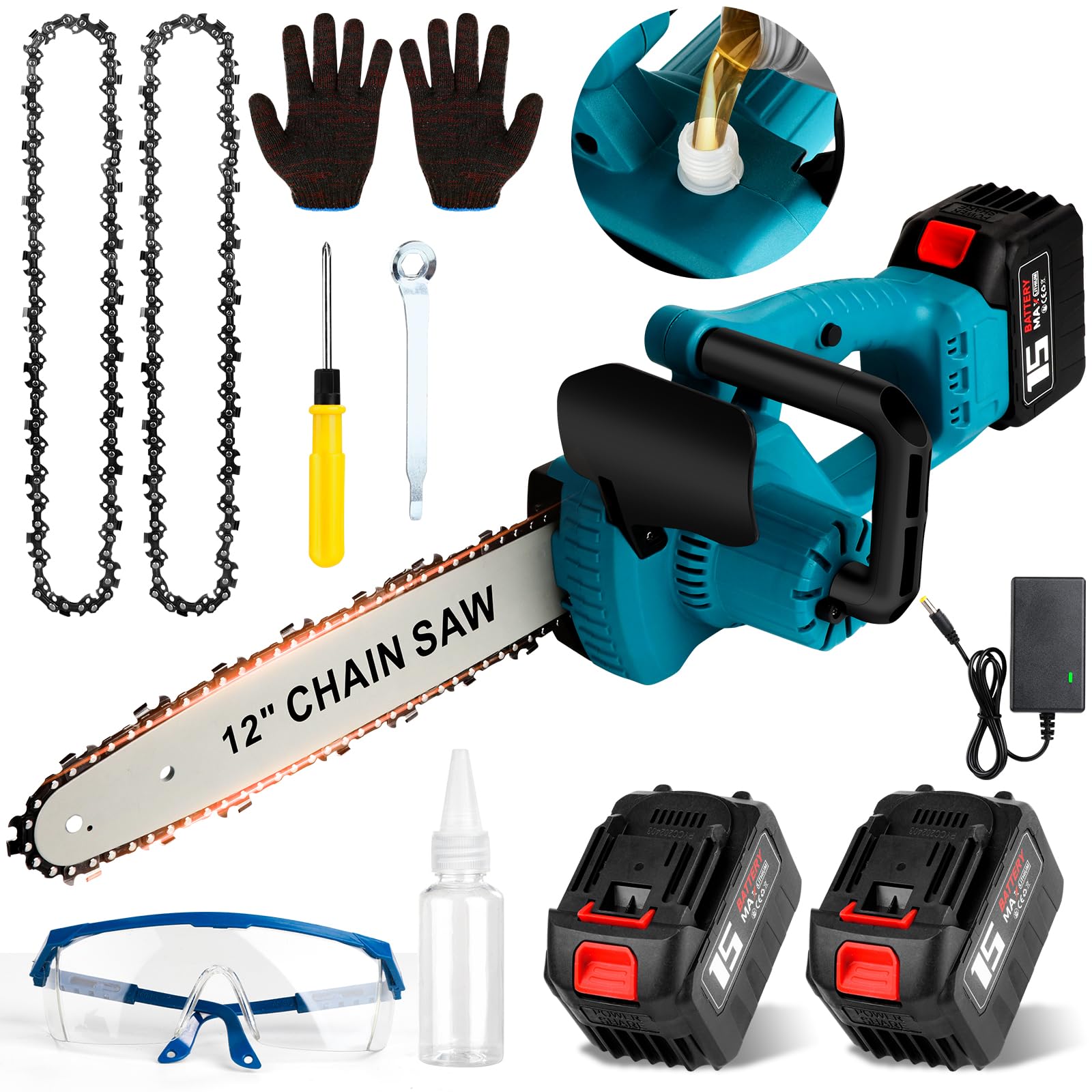 Amazon.com: Cordless Chainsaw, 12 Inch [Gardener Friendly] Handheld ...