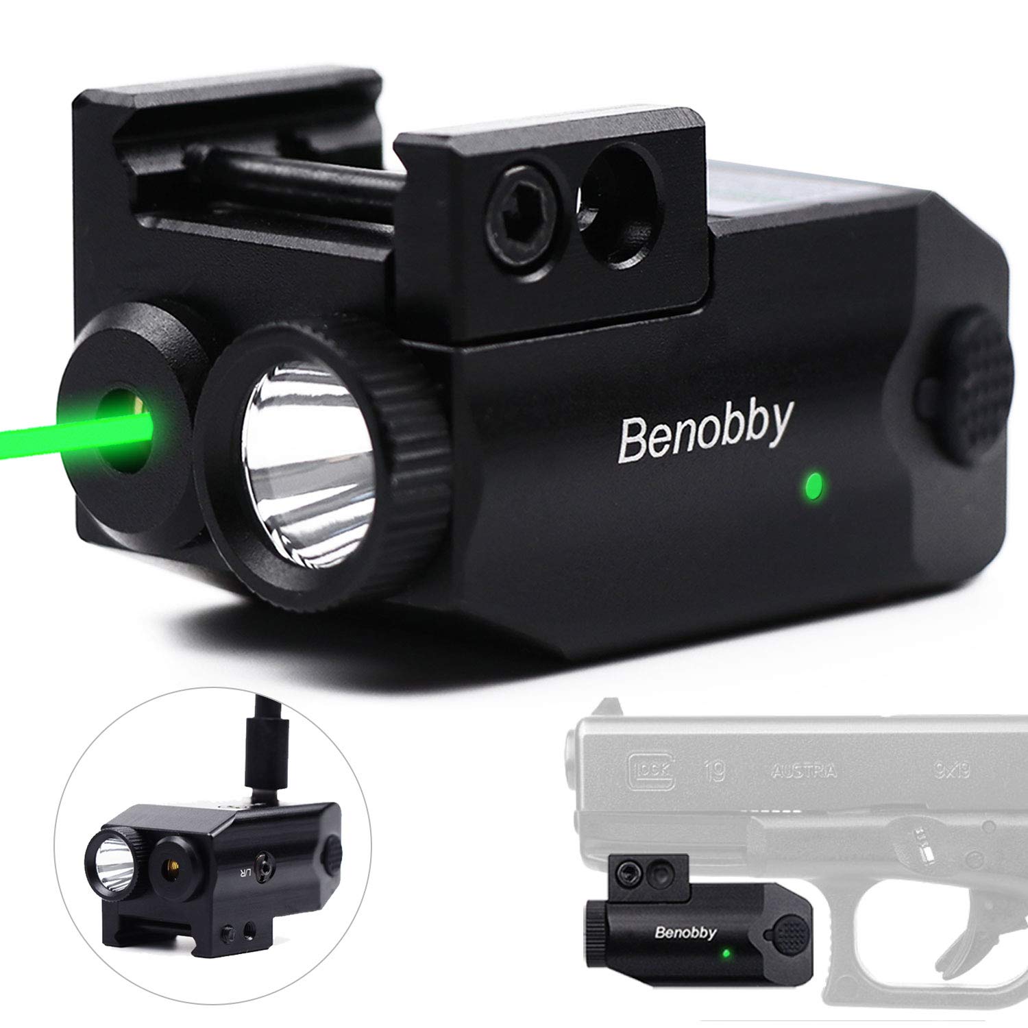 Tactical Flashlight Green Laser Combo 350 Lumens Strobe Pistol ...