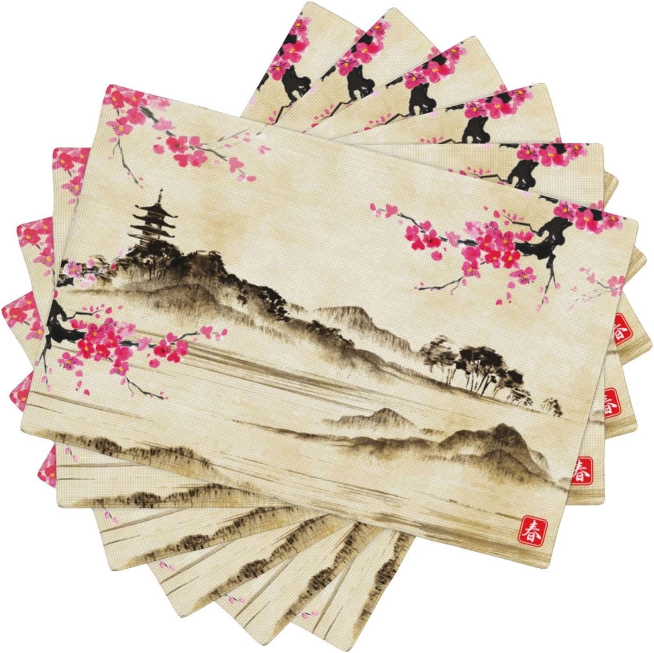 Amazon.com: Japanese Cherry Blossom Placemats Set of 6 Retro Spring ...