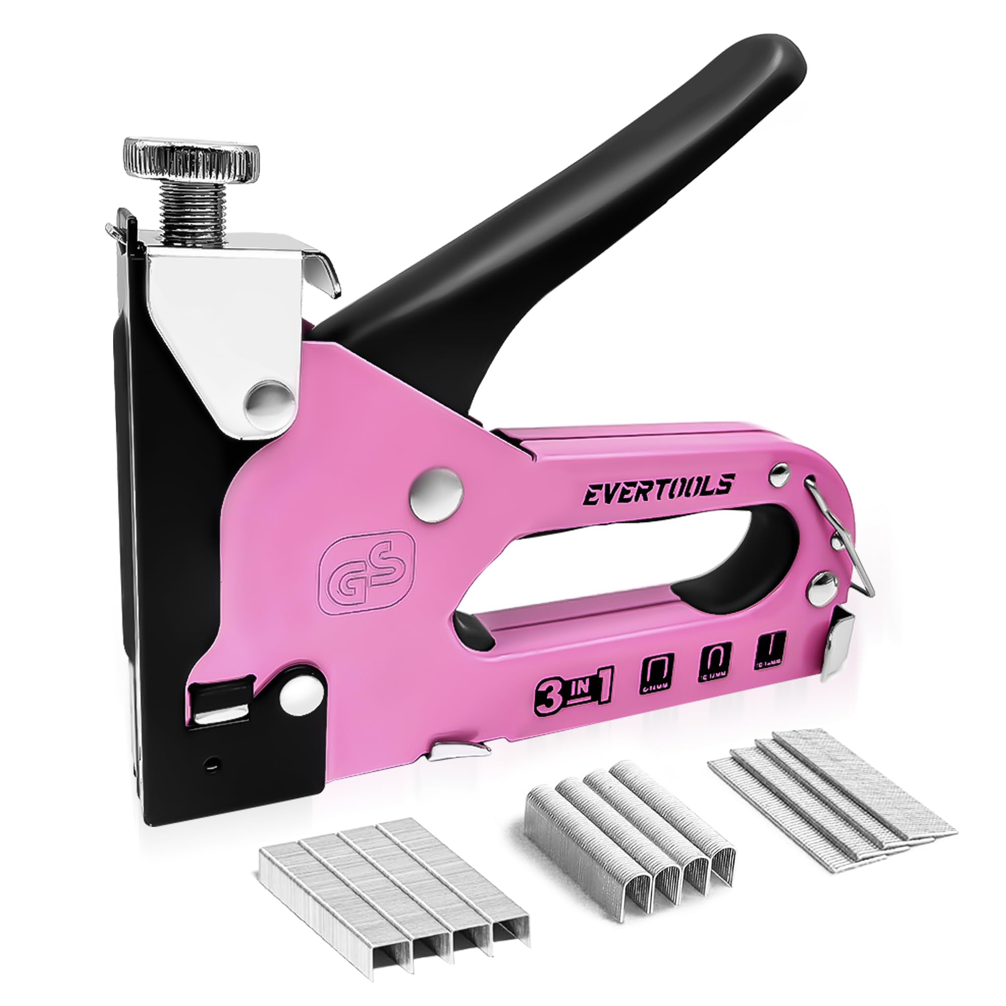 Snapklik.com : Evertools 3 In 1 Staple Gun, Women Pink Manual Stapler