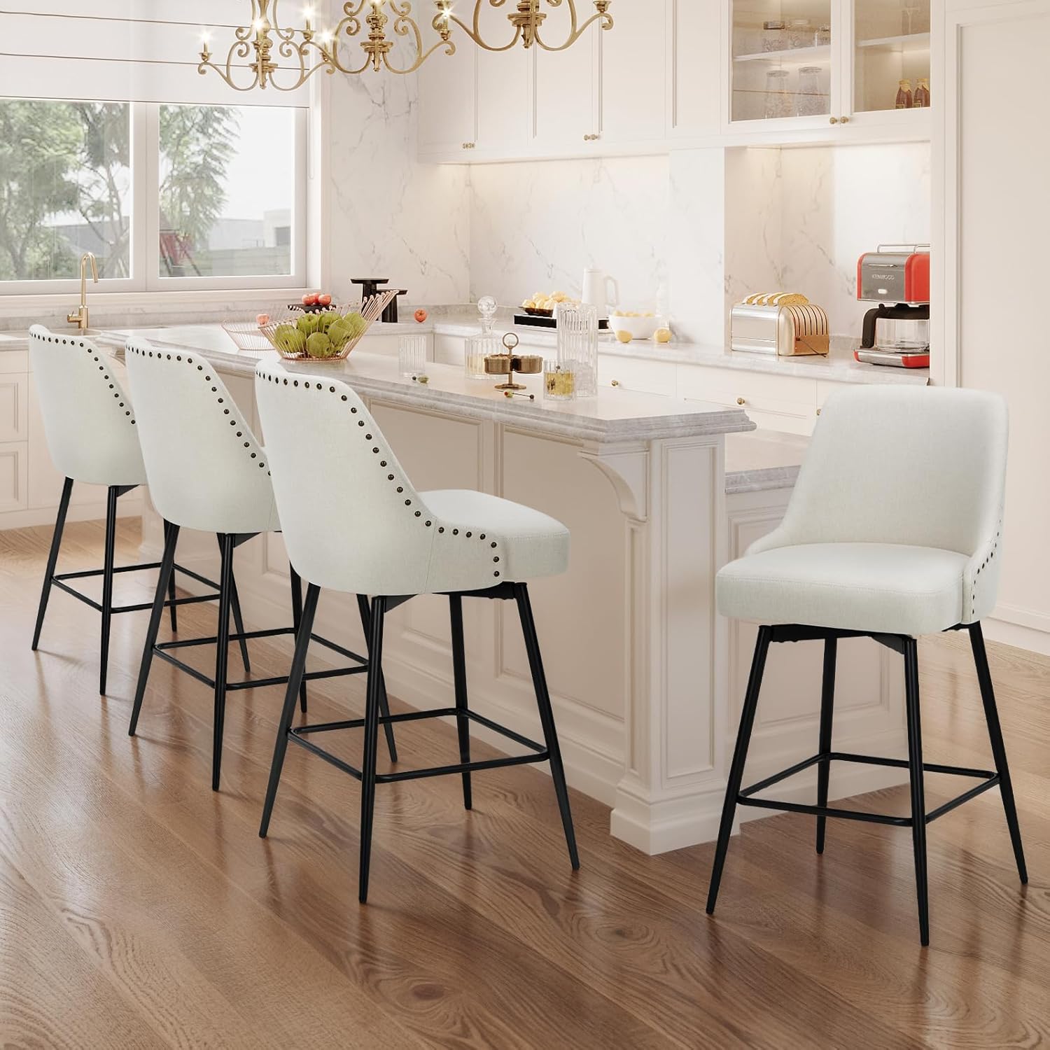 Amazon.com: COLAMY Bar Stools Set of 4, 26.18" Counter Height Swivel ...