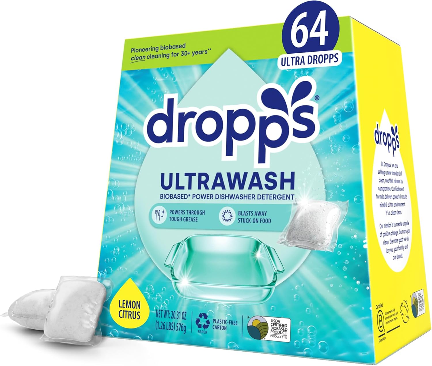 Amazon.com: Dropps UltraWash Dishwasher Pods, Lemon Citrus (64 Count ...