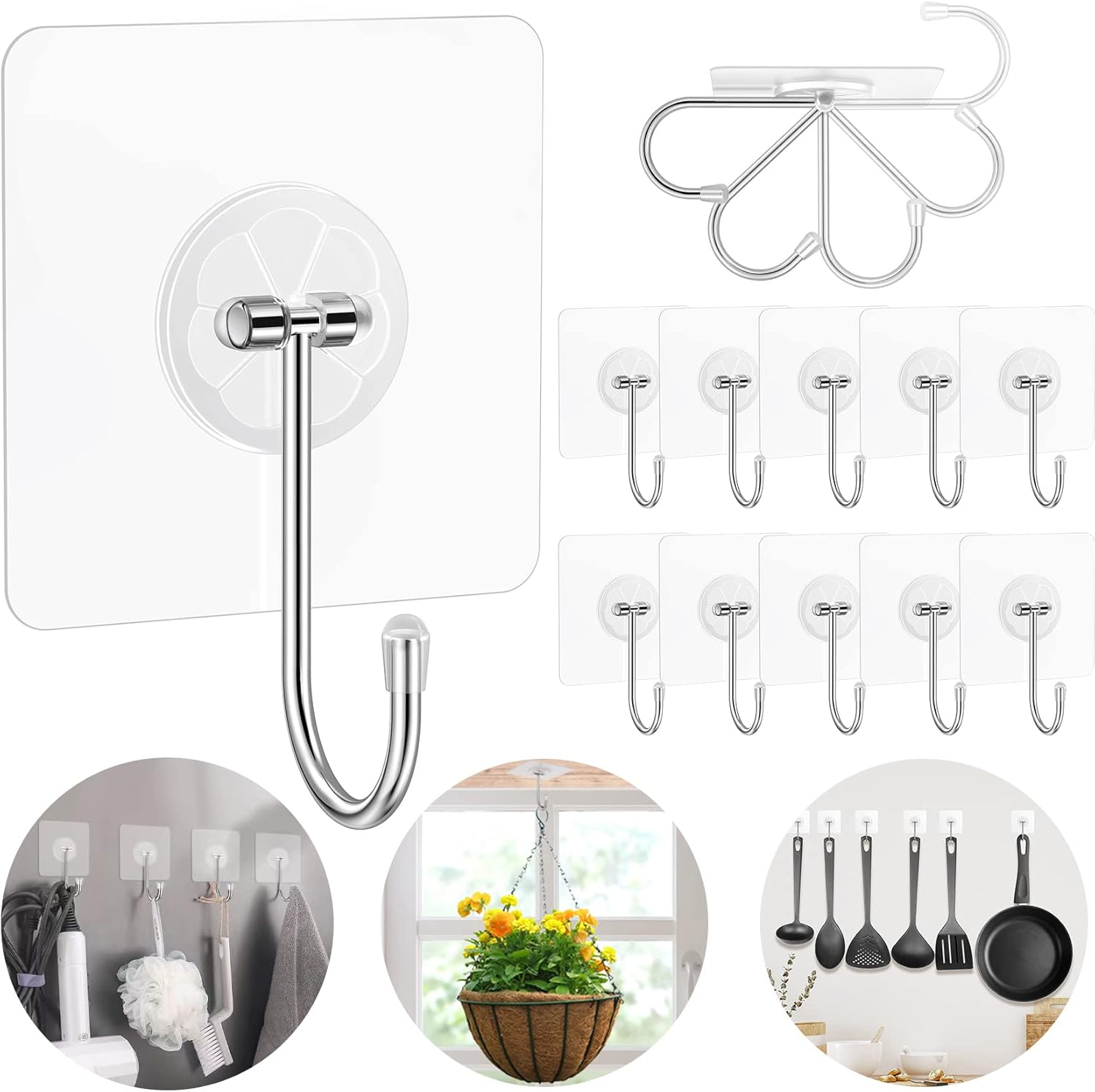 Amazon.com: Large Adhesive Wall-Hooks-for-Hanging-Heavy-Duty,60lb(Max ...