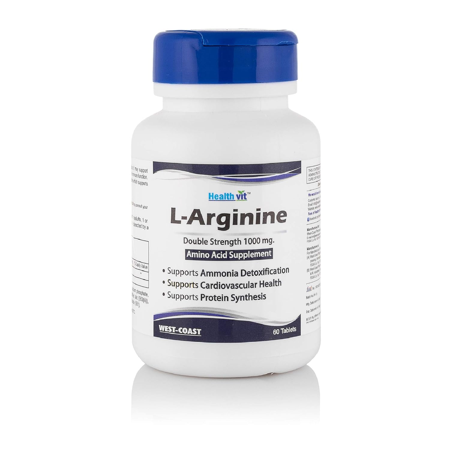Healthvit L-Arginine 1000mg - Amino Acid Supplement |Nitric Oxide ...