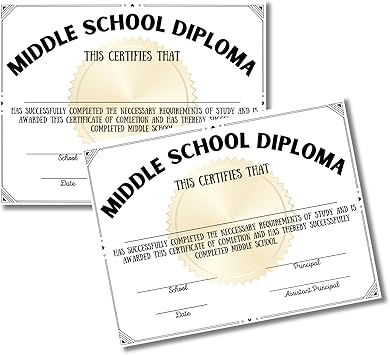 Amazon.com : Middle School Diploma Graduation Certificate | 100 pk 8.5 ...