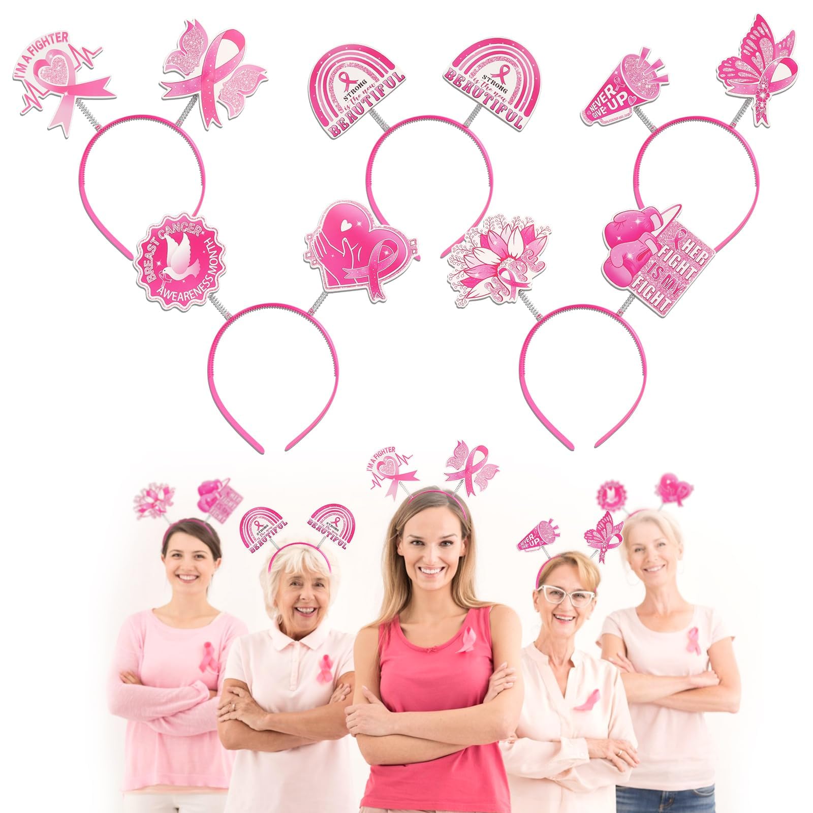 Amazon.com: Hying 5 Pieces Breast Cancer Awareness Headbands for Women ...