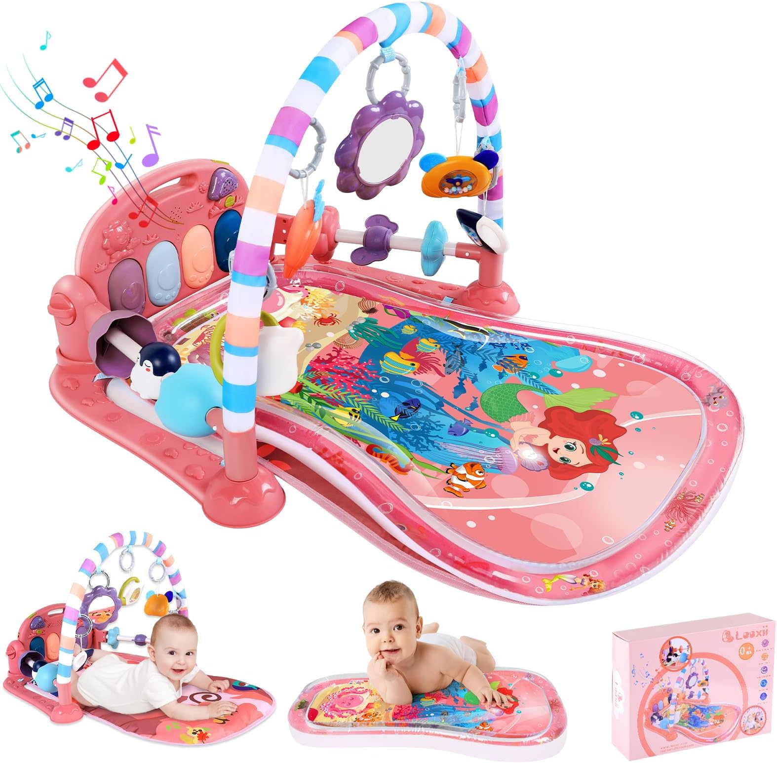 Amazon.com : Looxii 2 in 1 Baby Play Gym with Tummy Time Water Play Mat ...