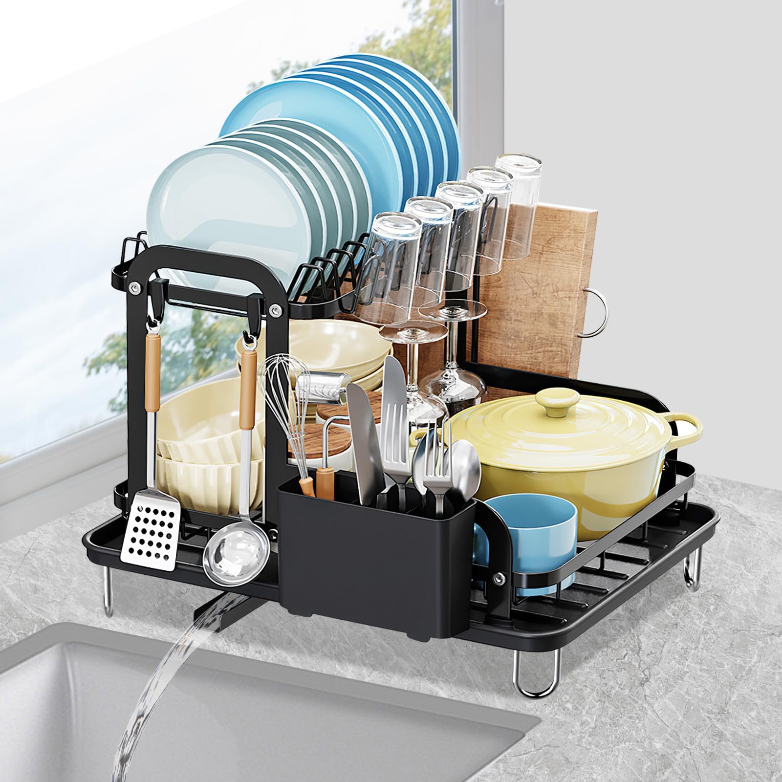 Amazon.com - Cibert 2 Tier Dish Drying Rack with Drainboard for Kitchen ...