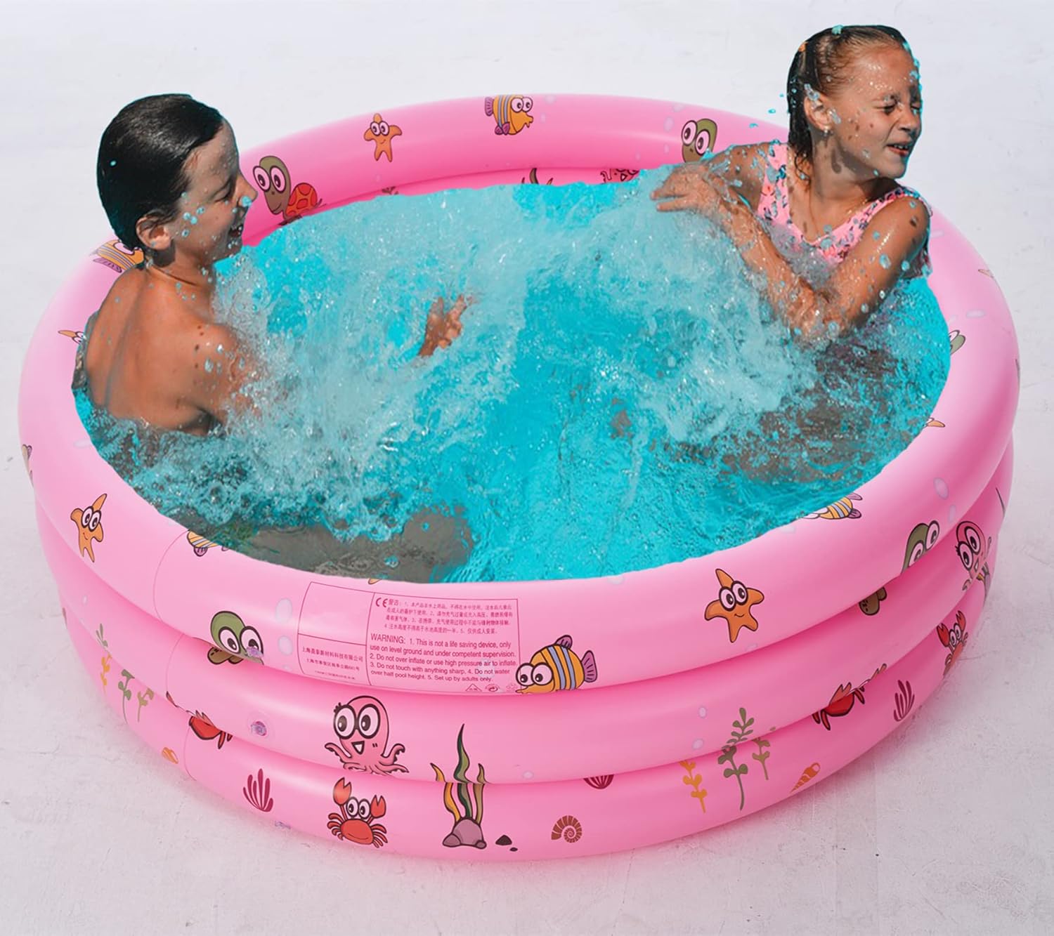 Kids Paddling Pool, 130CM Round Inflatable Bath Tub Plastic Inflatable ...