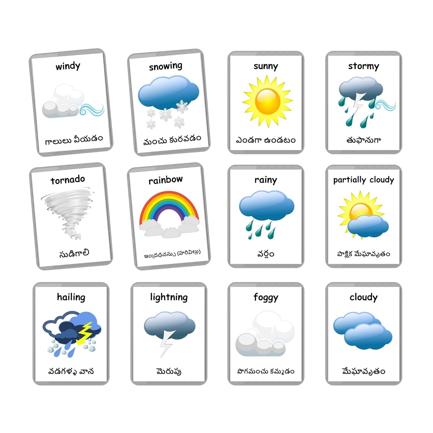 Buy Telugu English Bilingual Flash Cards | Montessori Cards | Laminated ...