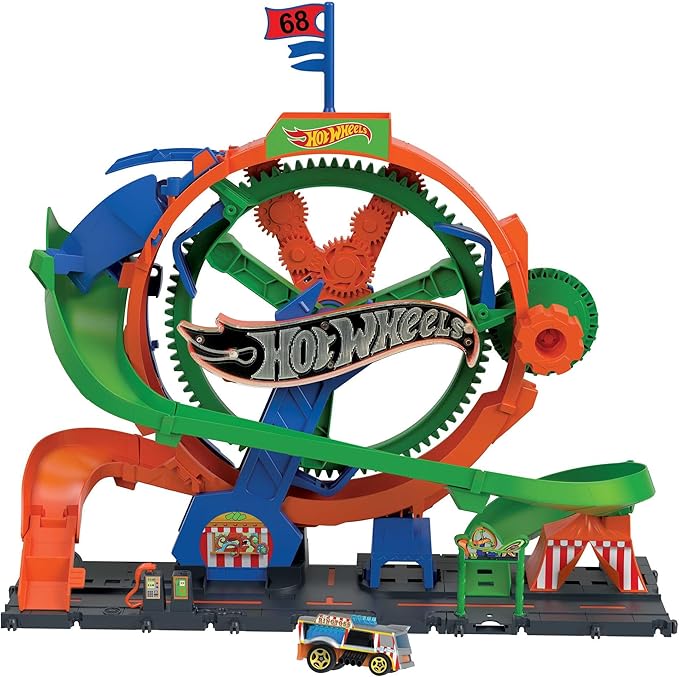 Hot Wheels City Track Set with 1 Hot Wheels Car, Kid-Activated Ferris ...
