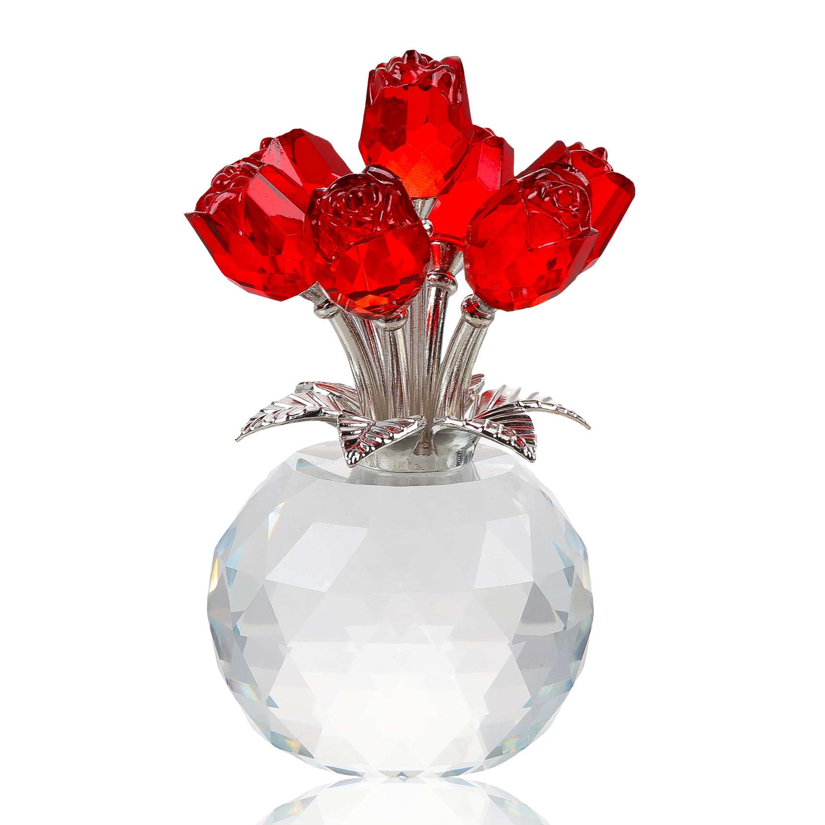 Amazon.com: Arikyrist Crystal Red Rose Bouquet Figurine with Round Vase ...