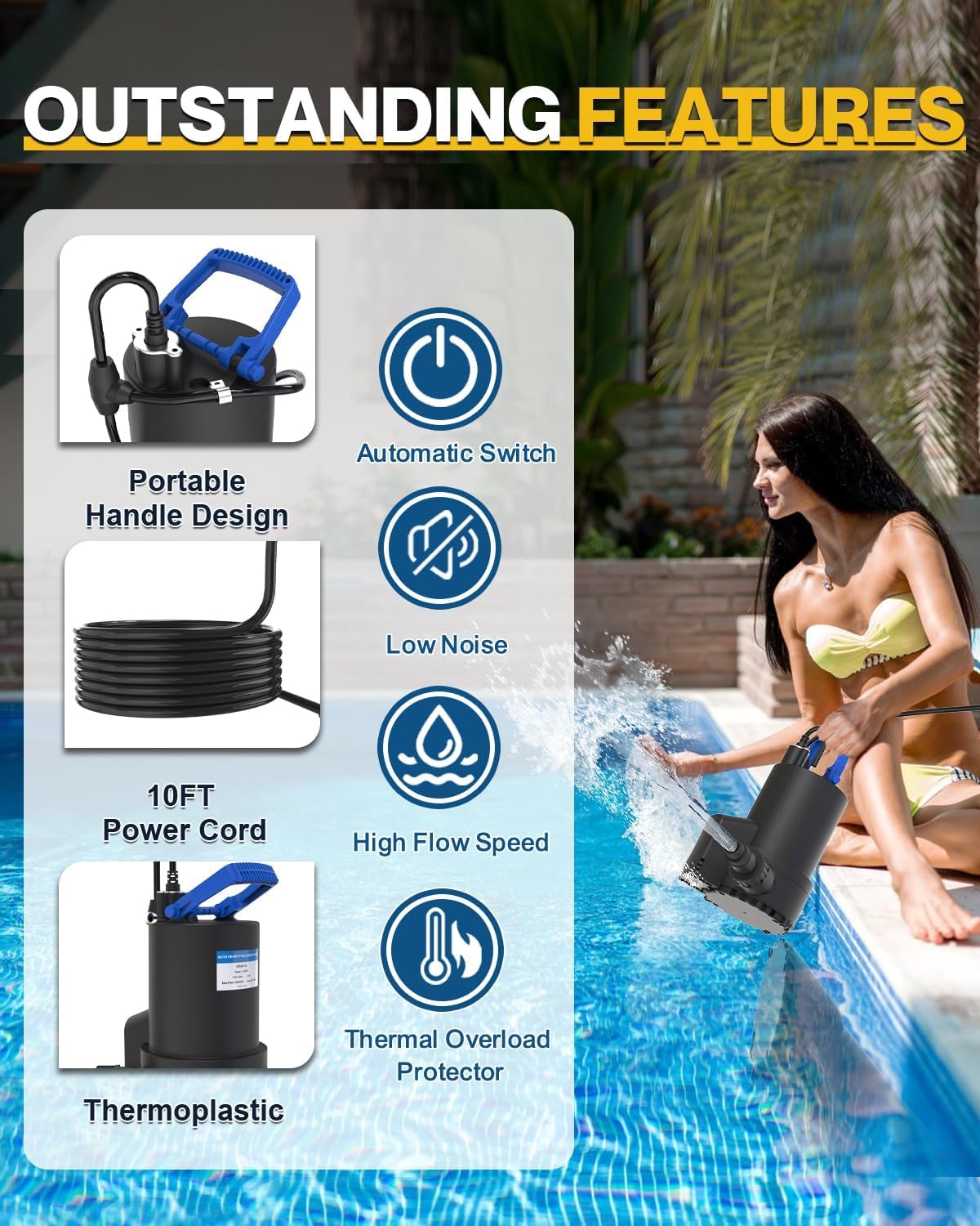 Snapklik.com : 1 HP Automatic Submersible Sump Pump, 3000 GPH Water ...