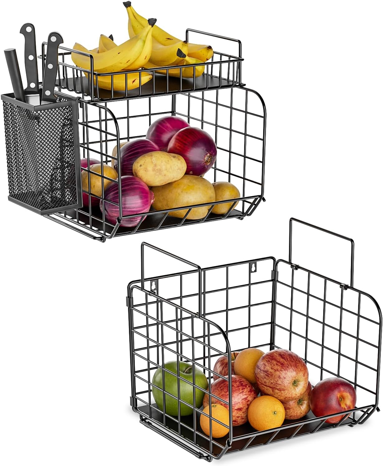 Amazon.com - Stackable Fruit Basket - 2PCS Kitchen Counter Baskets with ...