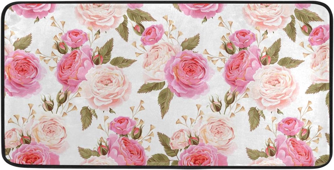 Amazon.com: susiyo Kitchen Mat Beautiful Floral Pink Roses Kitchen Rug ...