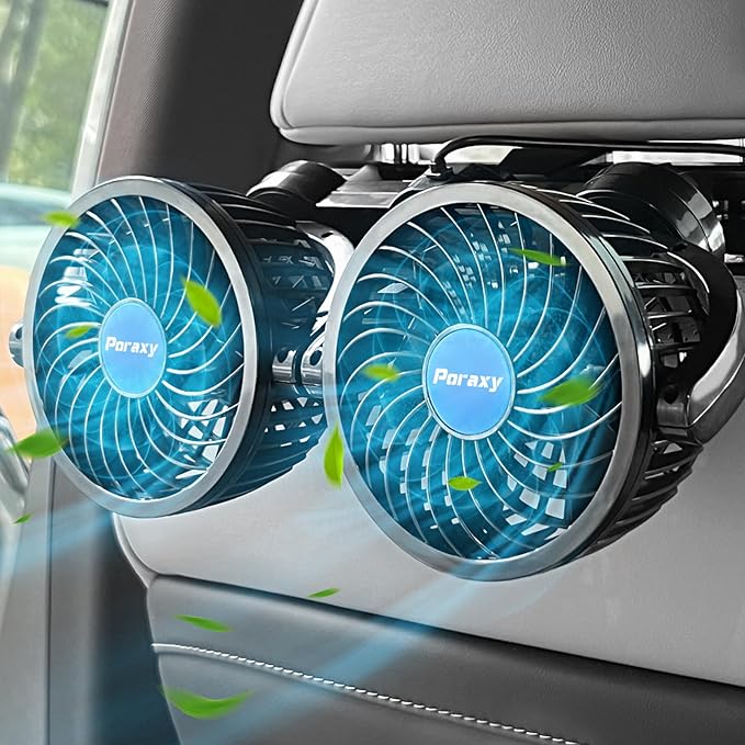 Amazon.com: Poraxy Car Fan, Dual Head Car Fans for Backseat for Kids ...