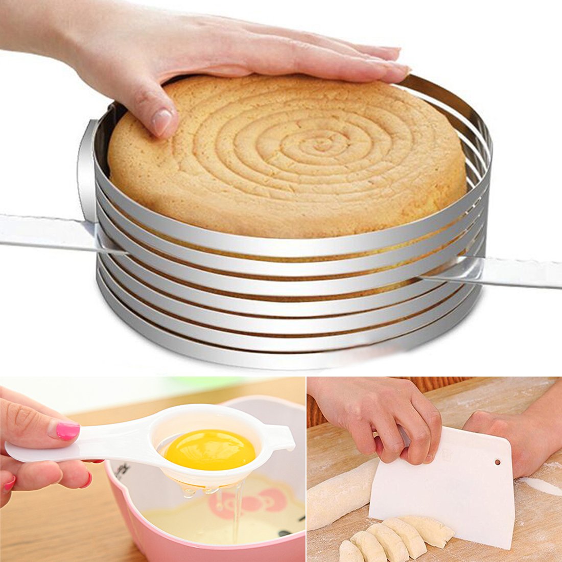 Buy 3 IN 1 Layered Slicer Cake Ring Set 6-8 inch Circular Baking Tool ...