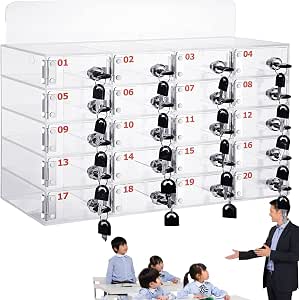 Cell Phone Lock Box with Door Locks and Keys, Wall-Mounted Pocket ...