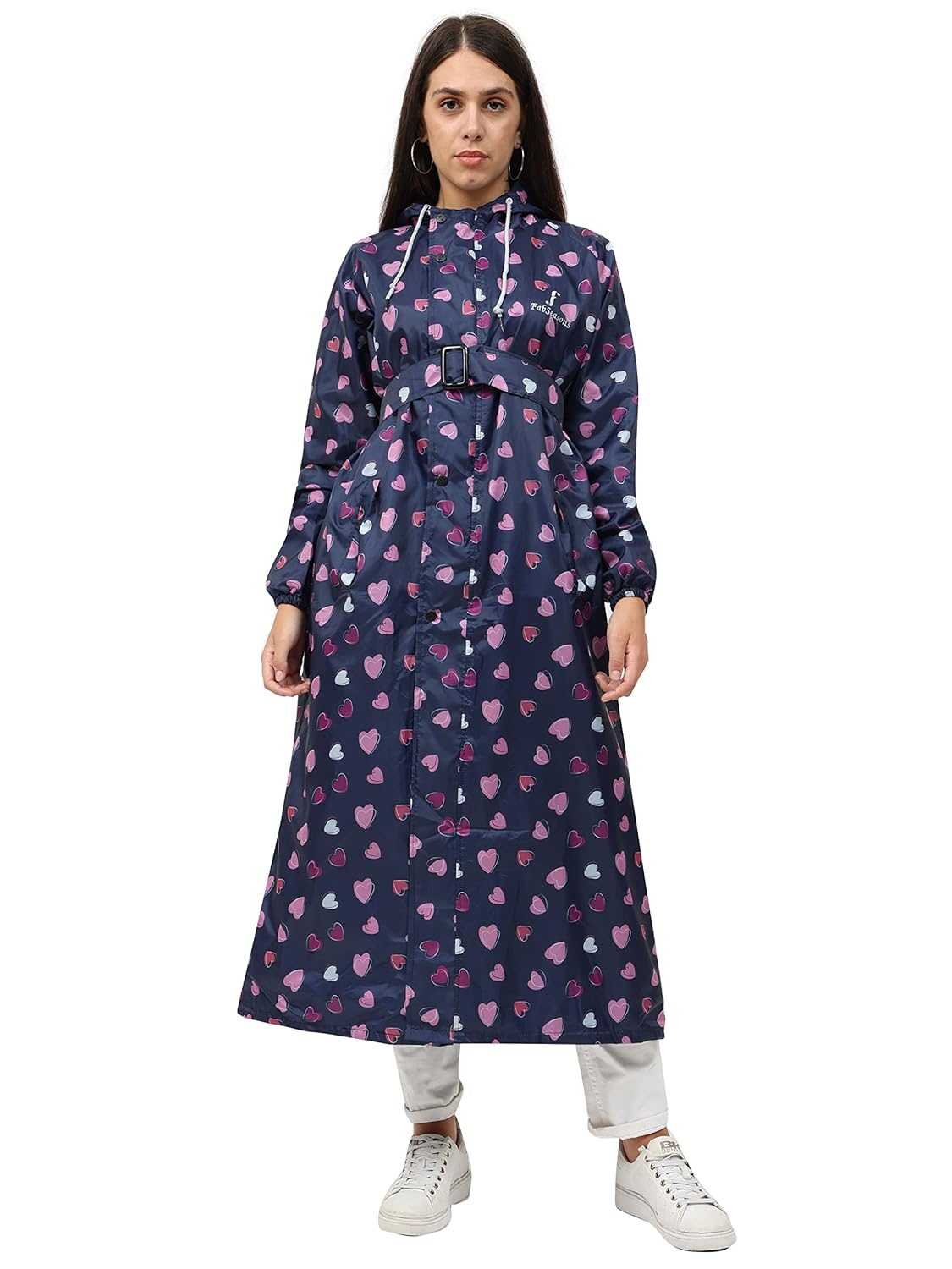 FabSeasons Waterproof Long/Full Raincoat for women with adjustable Hood ...