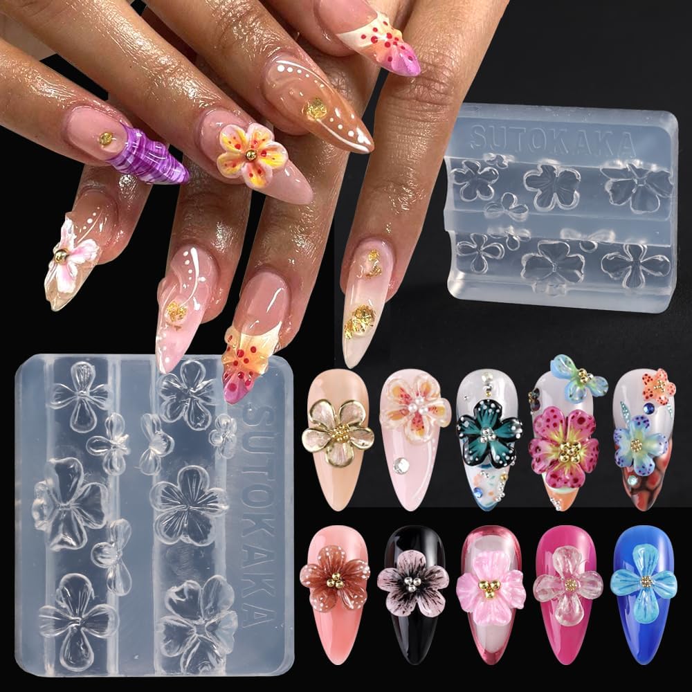 Amazon.com: 3D Flowers Nail Mold Silicone Nail Tools, Summer Hibiscus ...