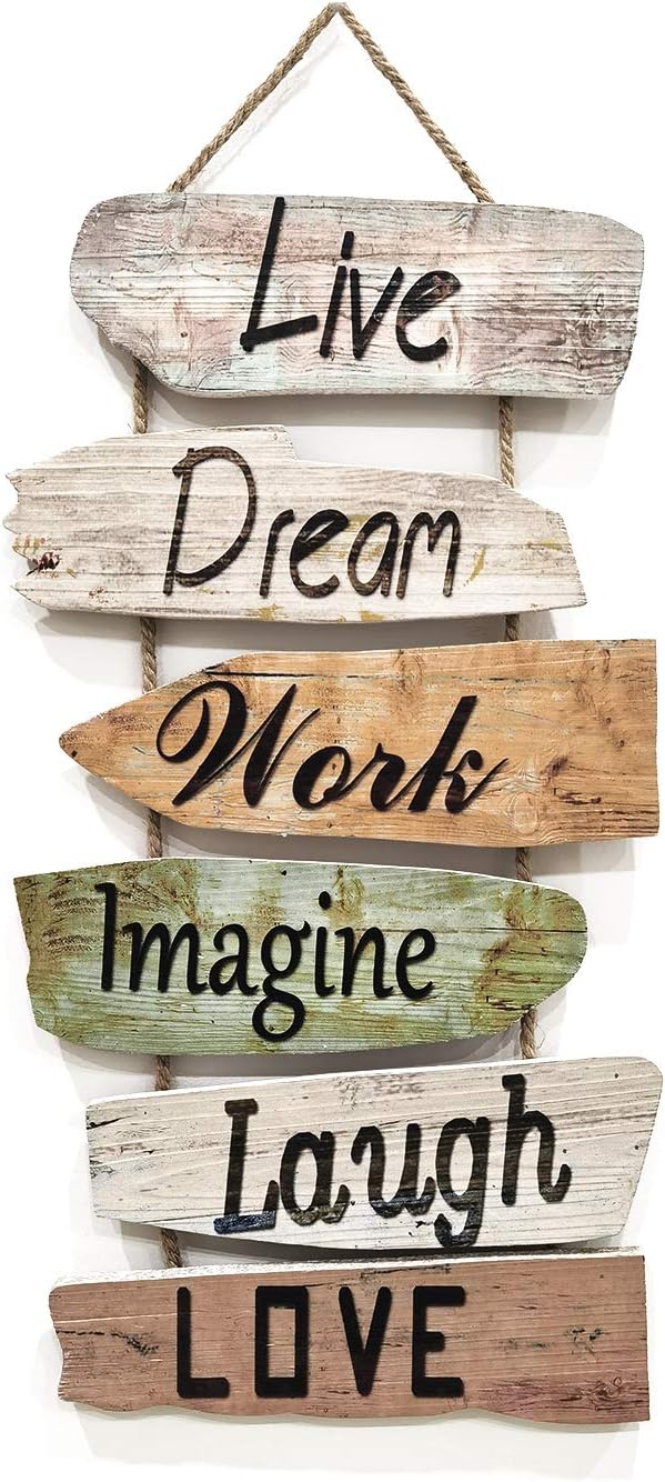 no-branded Hanging Wall Sign Rustic Wooden Wall Sign (Live, Dream, Work ...