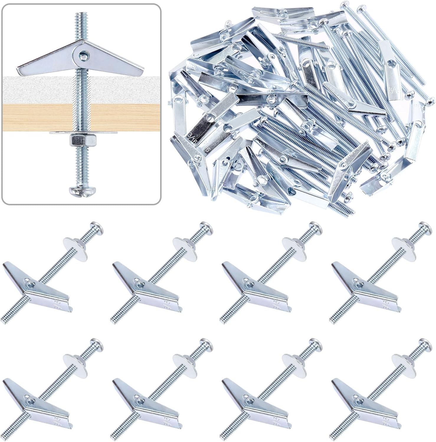 Tanstic 30 Sets 3/16 Inch Toggle Bolt and Wing Nut Assortment Kit ...