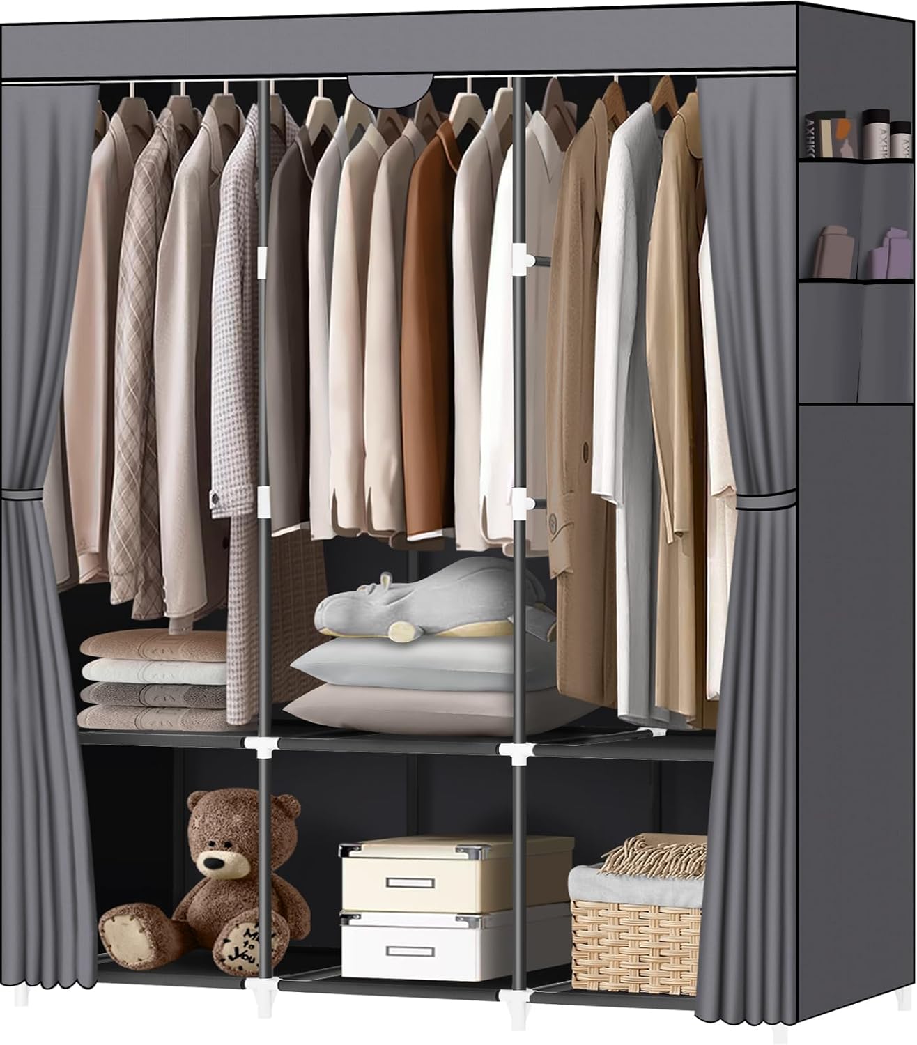Amazon.com: LOKEME Portable Closet, Wardrobe Closet with 3 Hanging Rods ...